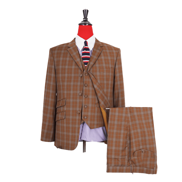 Burgundy 3 Piece Suit - Bespoke 3 Button Suit of 60s Mod Clothing