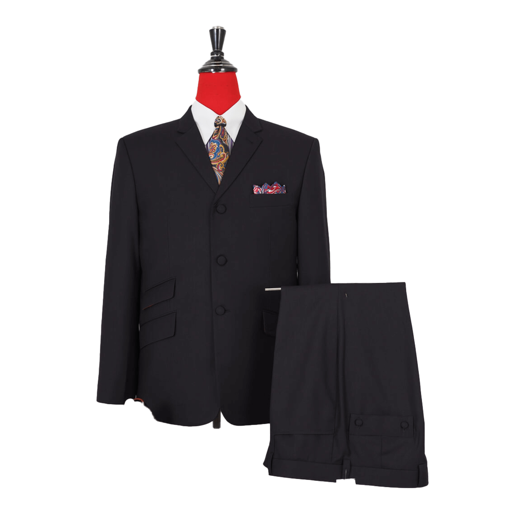 Black 3 Button Mod Suit of 60s Mod Clothing