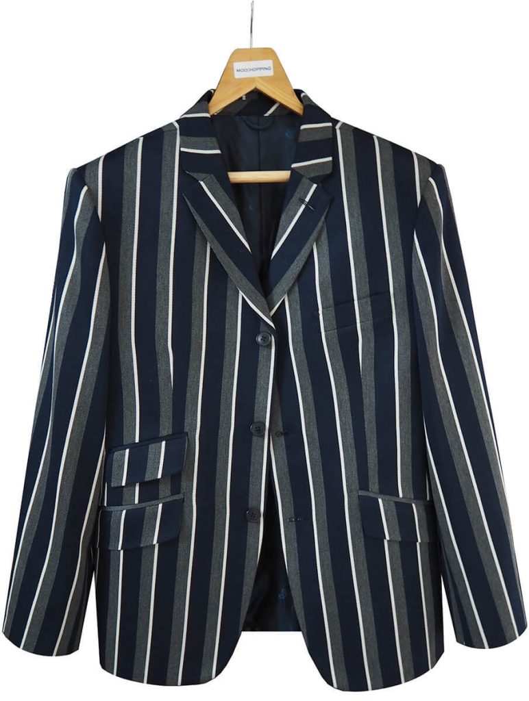 Mens Boating Blazer - Bespoke Style 60s Navy Blue Mens Striped Blazer